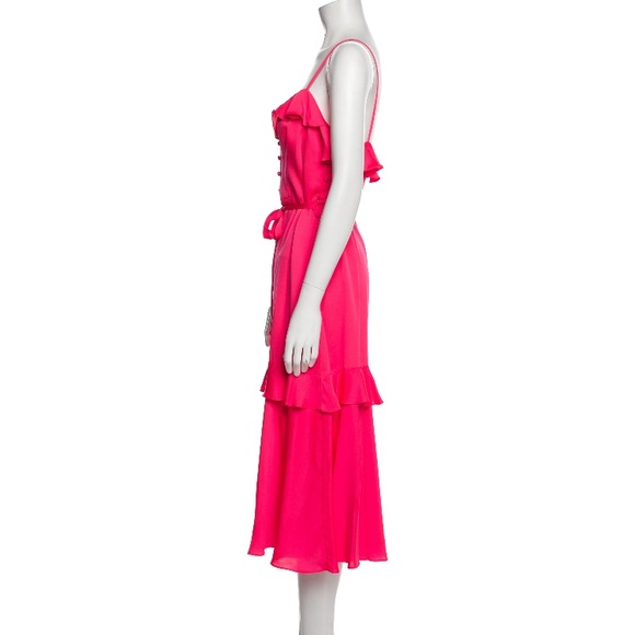 Milly | Dresses | Milly Bright Pink Silk Ruffle Button Midi Cami Slip ...